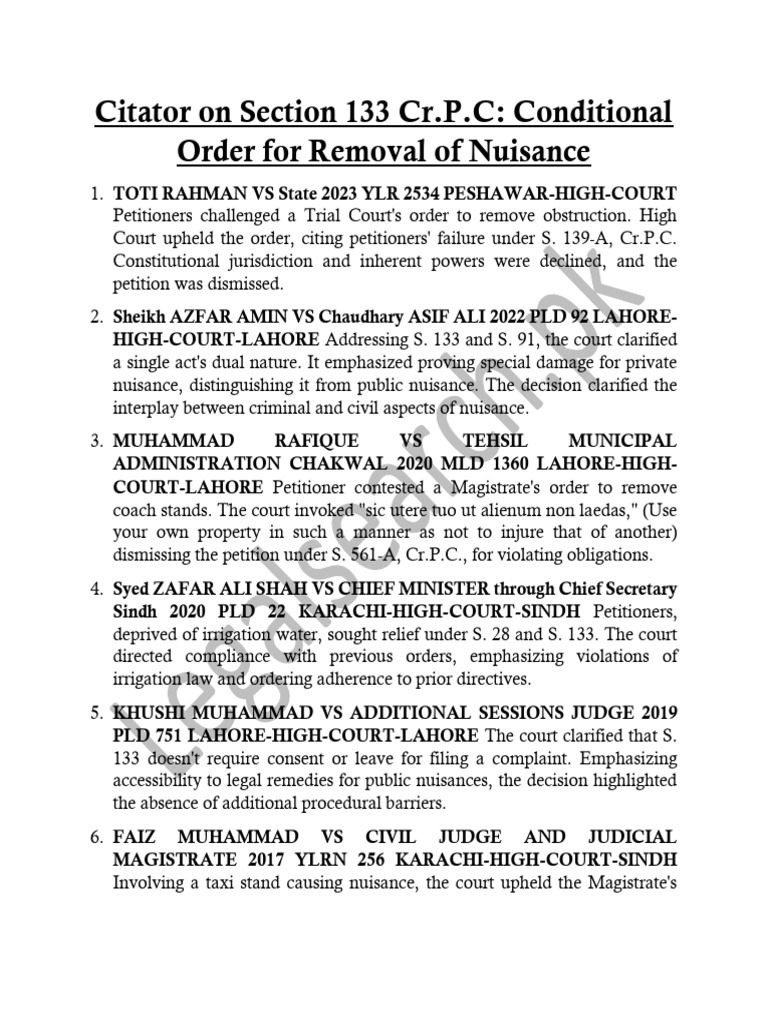 Section 133 Cr.P.C. Case Summaries | PDF | Supreme Court Of India ...