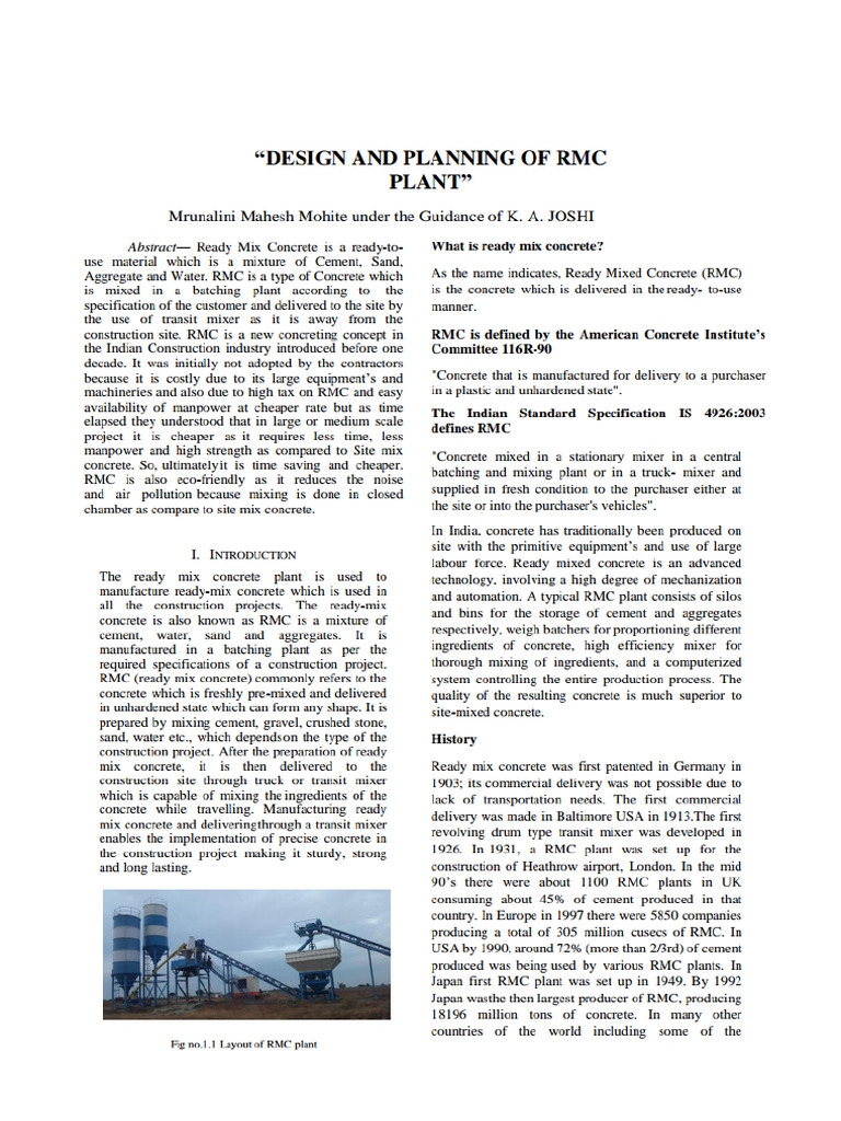 Designing and Planning of RMC Plant (Mrunalini Mahesh Mohite) | PDF