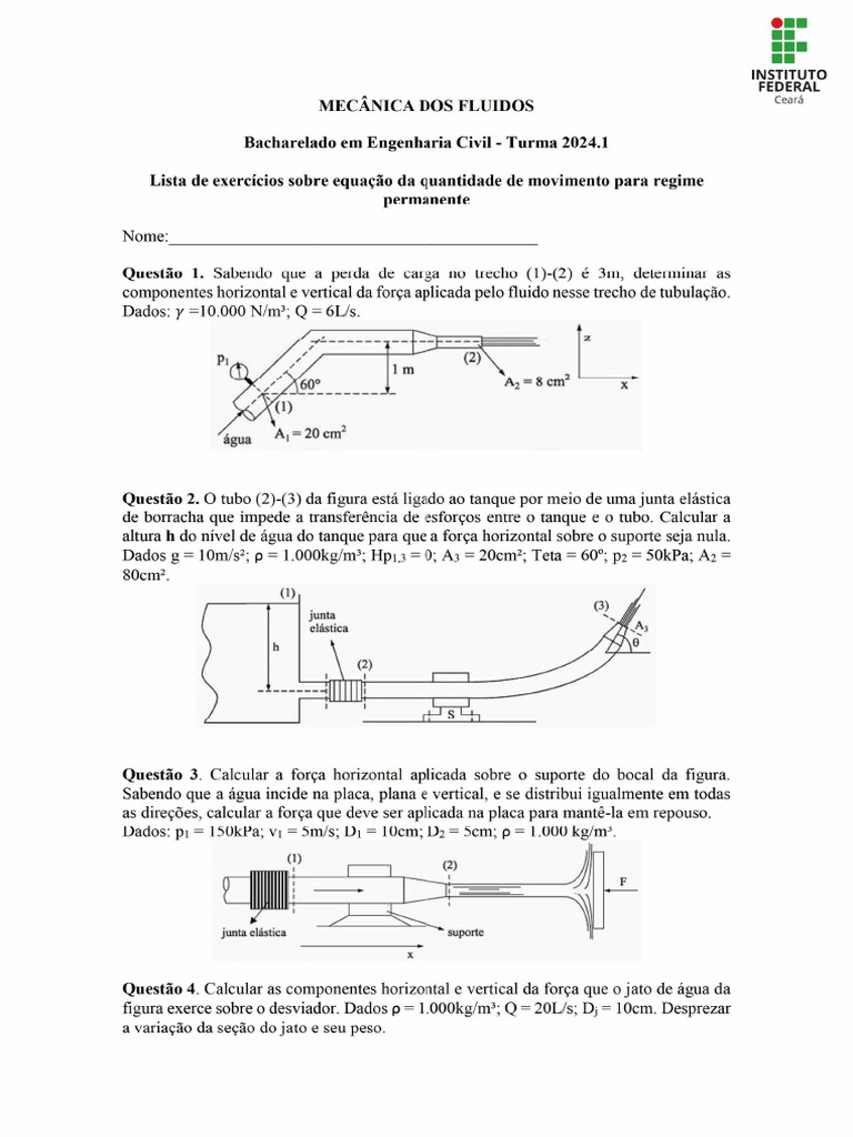Lista de Exercícios 2 - Mec Flu - N2 | PDF
