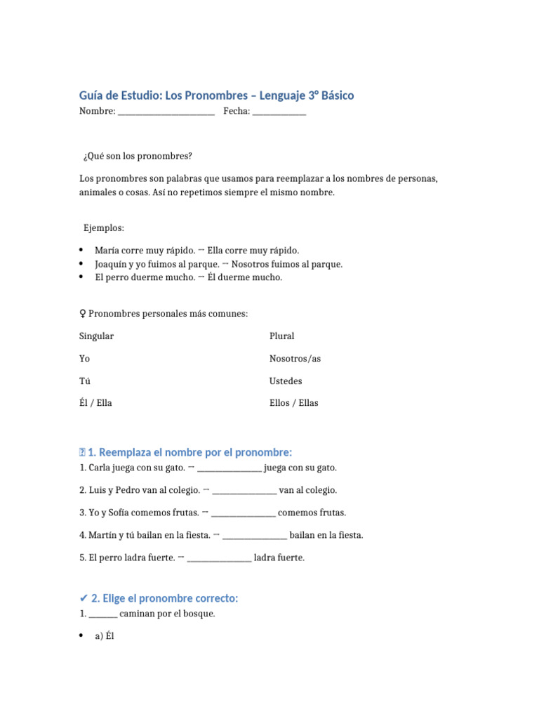 Ficha Pronombres | PDF