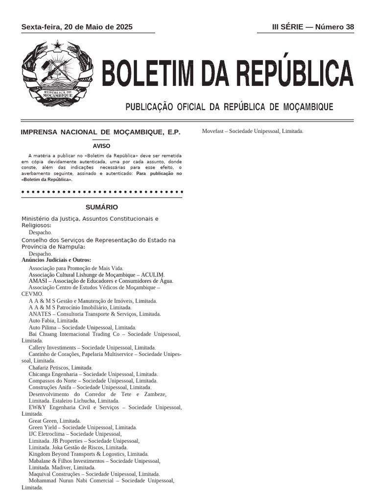 Reconhecimento da ACULIN em Nampula | PDF | Conselho de Segurança das ...