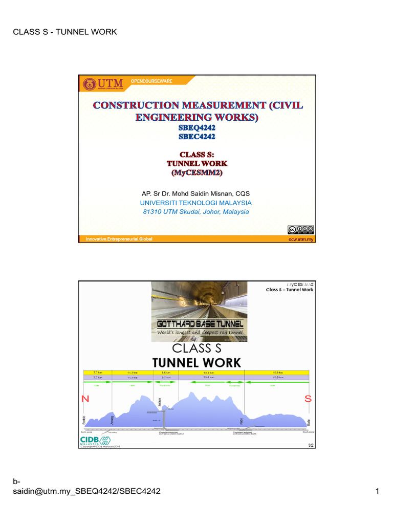 Class S Tunnel Work Measurement Guide | PDF | Tunnel | Concrete