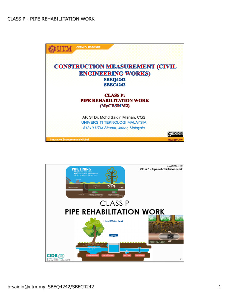 4242 MyCESMM2 Class P - Pipe Rehabilitation Work | PDF | Sanitary Sewer ...