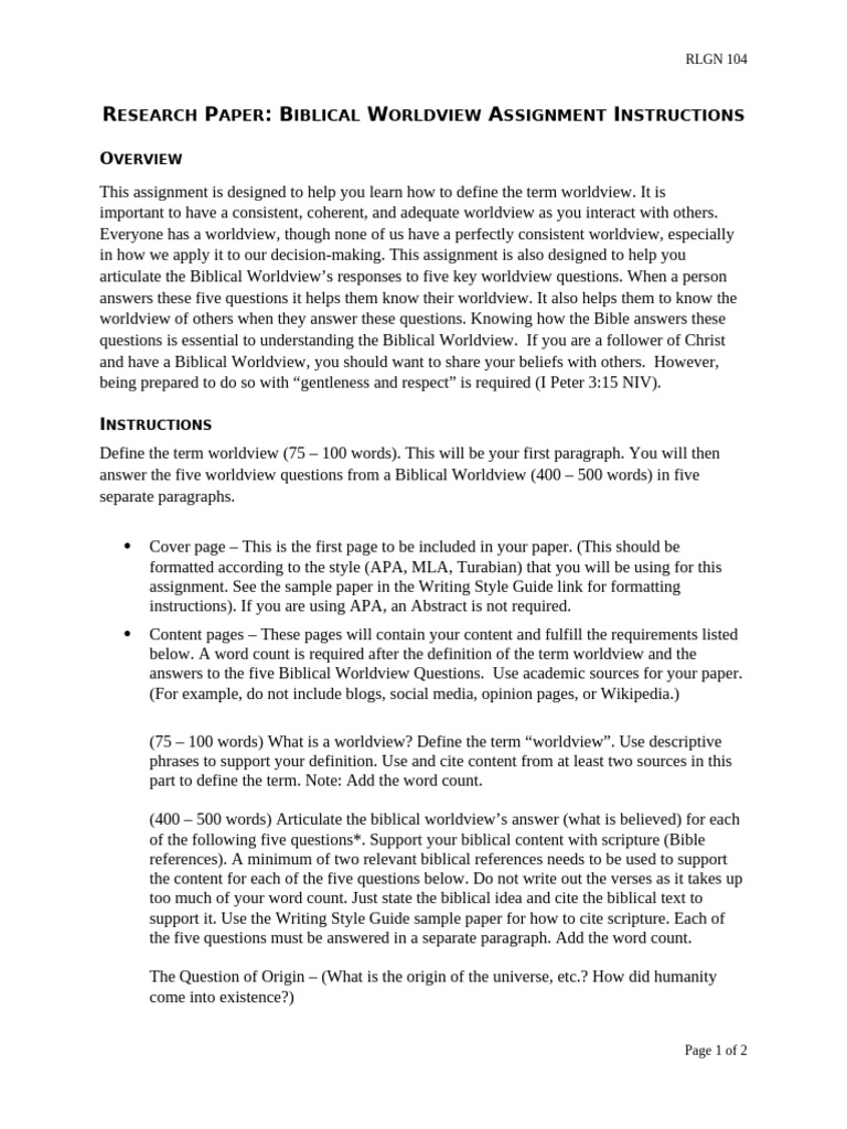 Biblical Worldview Assignment Guide | PDF | Bible | Apa Style