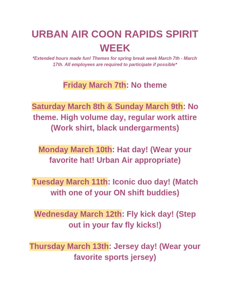 Spririt Week 2025 Uacr | PDF