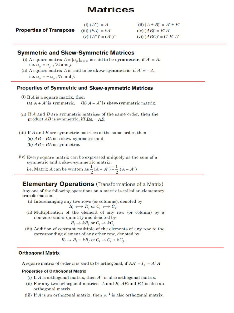 Matrices & Determinants - Formulae for VITEEE | PDF