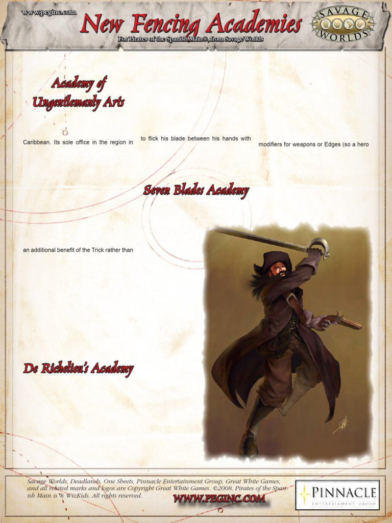 Savage Worlds - Pirates of The Spanish Main - New Fencing Academies ...