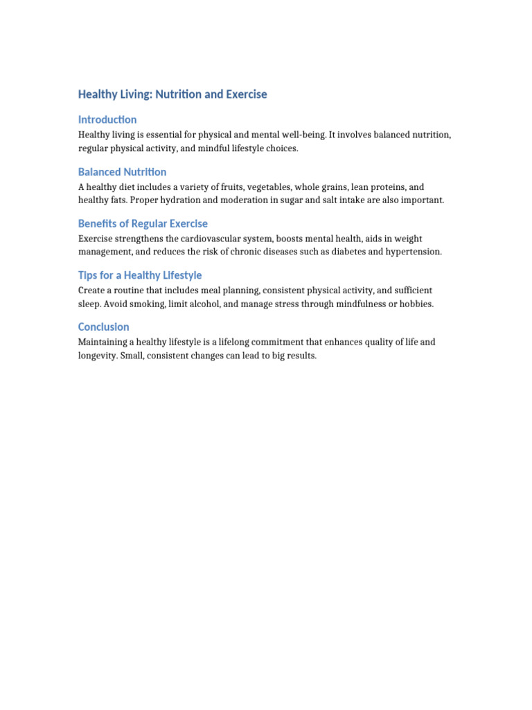 Improved Healthy Living Nutrition and Exercise | PDF