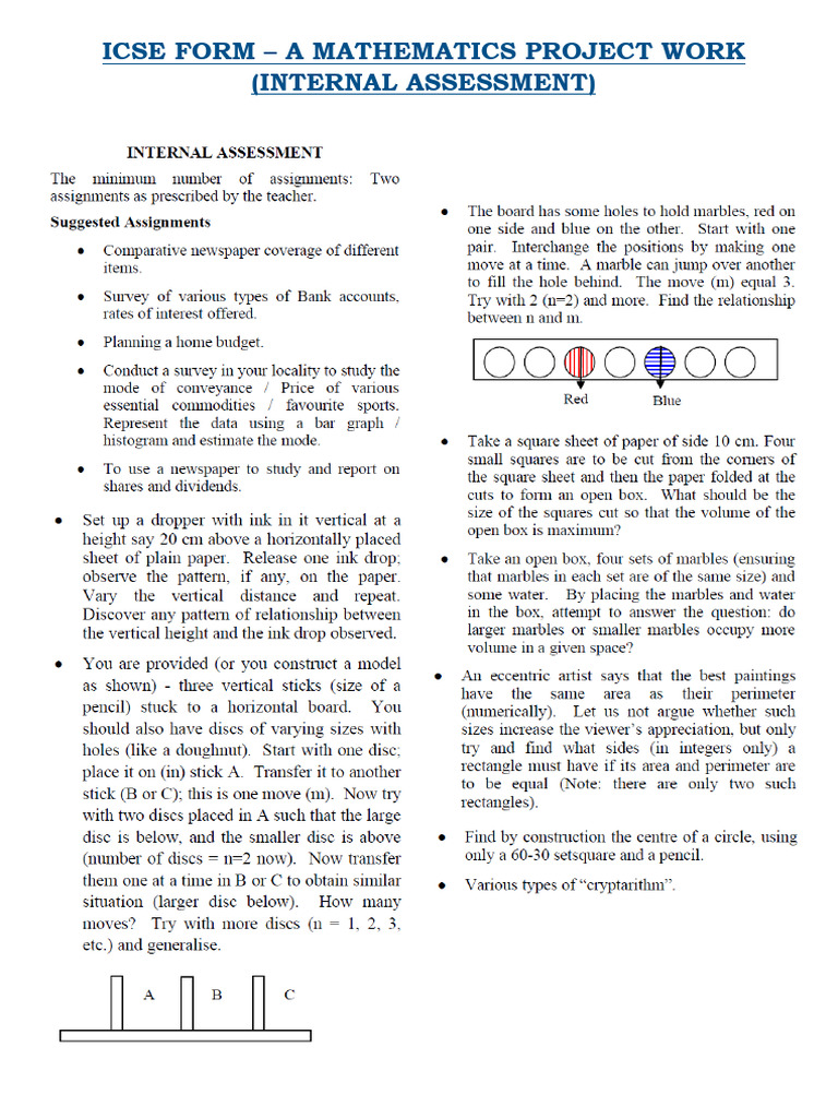 Icse Form-A Mathematics Project Work (Internal Assessment) | PDF