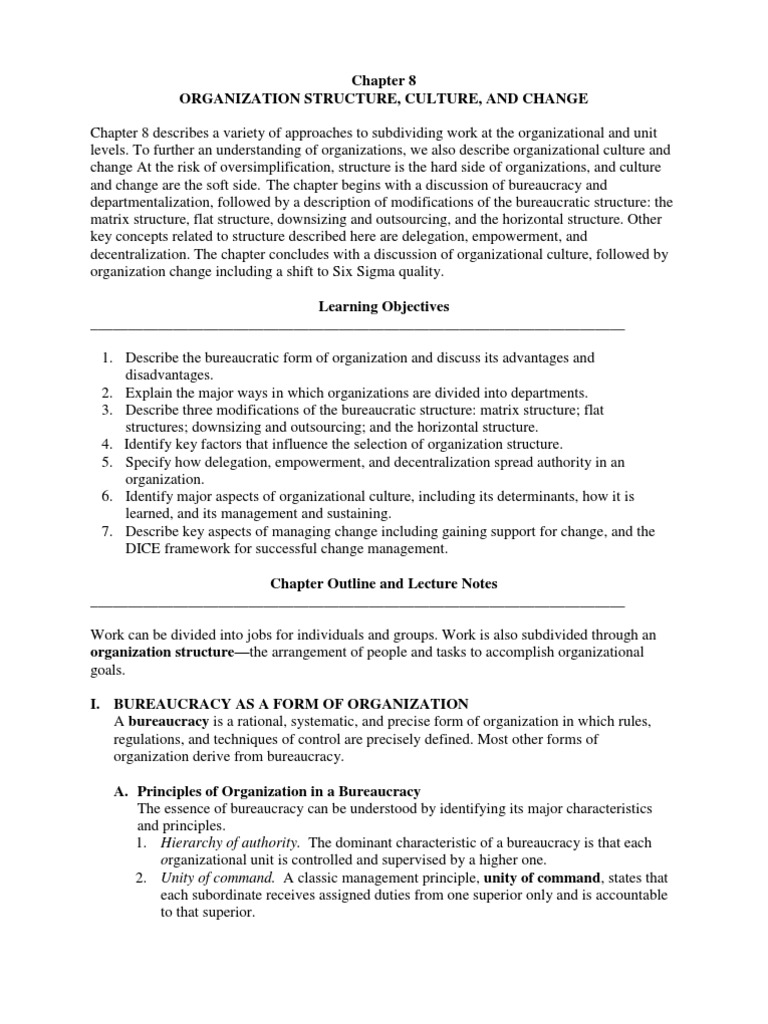 Dubrin Review 08 | PDF | Organizational Structure | Organizational Culture