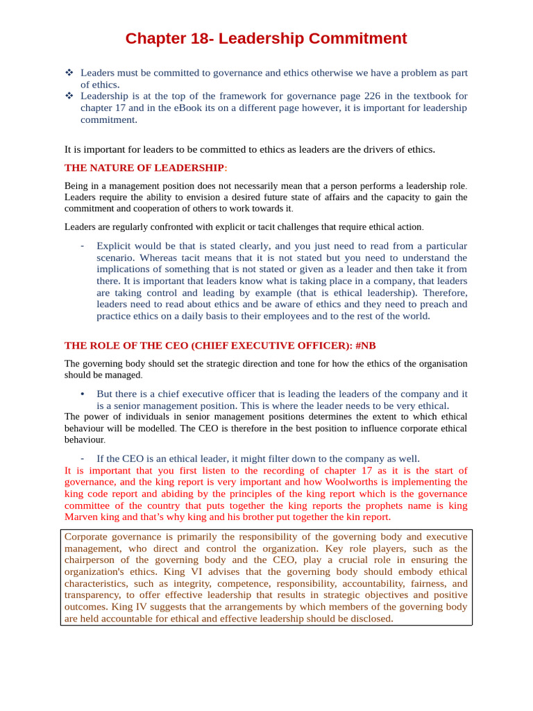Chapter 18 - Leadership Commitment | PDF | Governance | Leadership