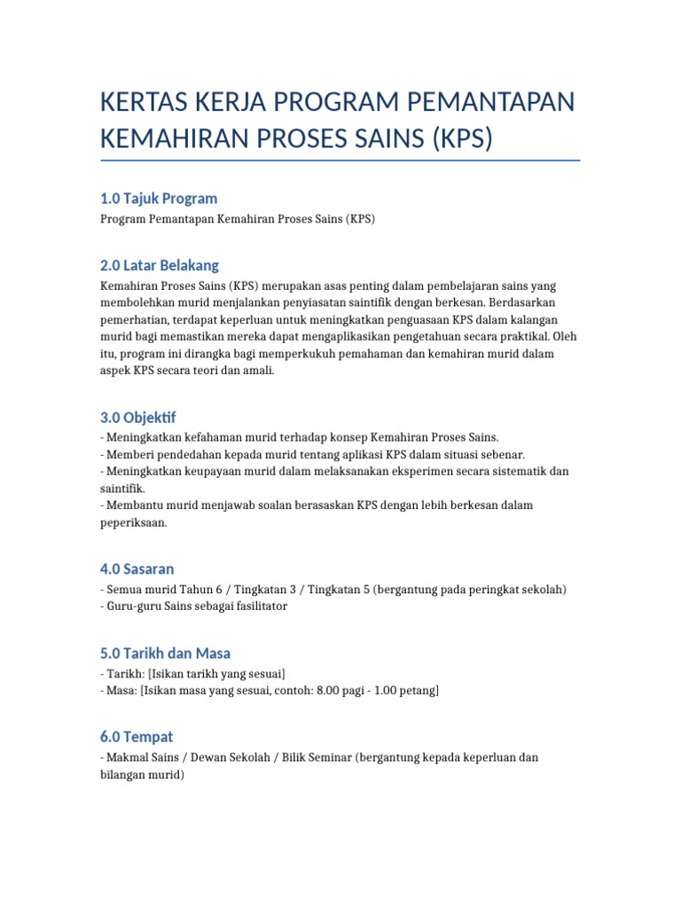 Kertas Kerja Program Pemantapan KPS | PDF