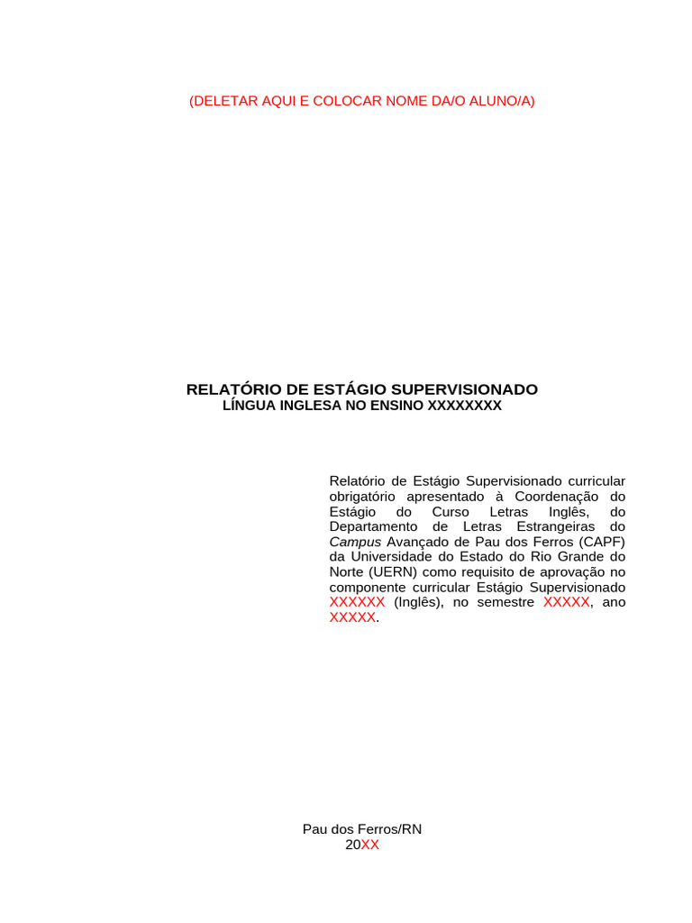 Folha de Rosto Do Relatório | PDF
