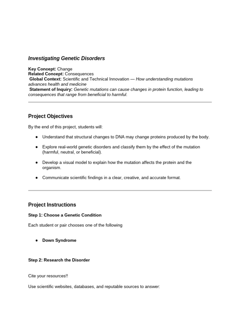 Investigating Genetic Disorders | PDF | Down Syndrome | Mutation
