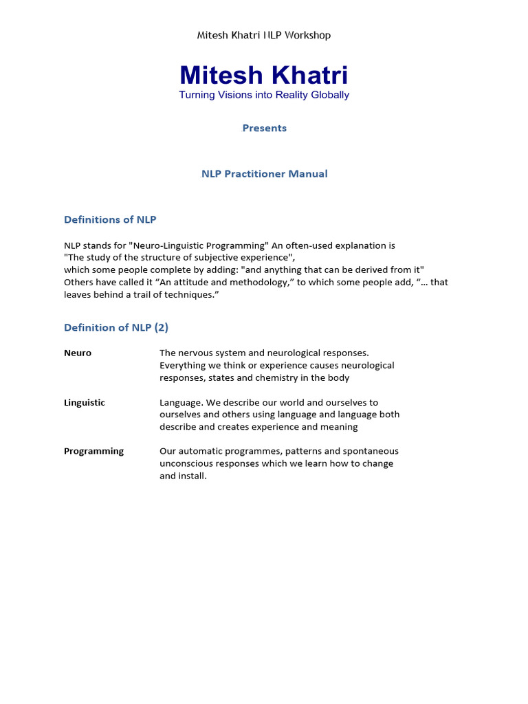 NLP Notes (Detailed) | PDF | Cognition | Cognitive Science