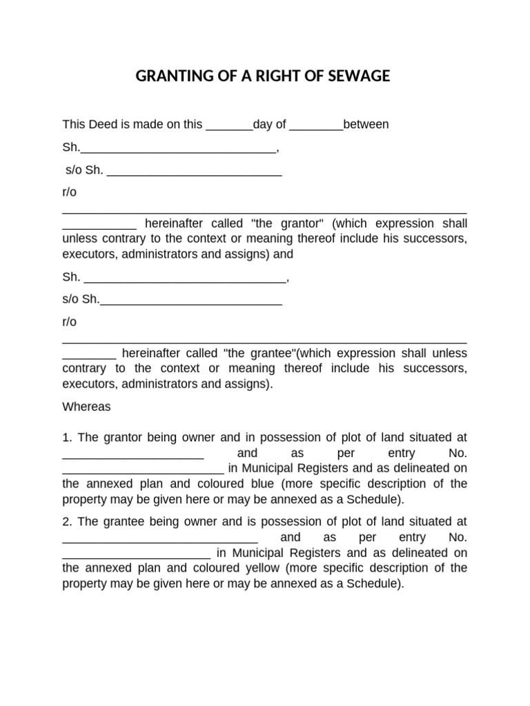 Granting of A Right of Sewage | PDF | Sanitary Sewer | Deed