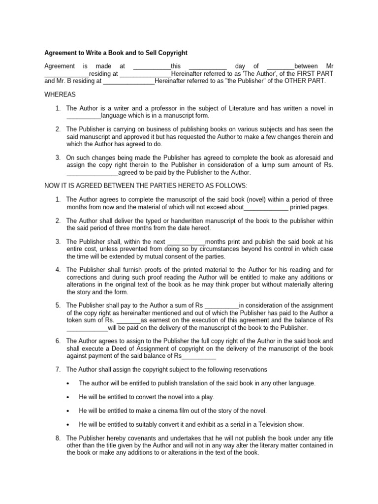 Agreement To Write A Book and To Sell Copyright | PDF | License | Books