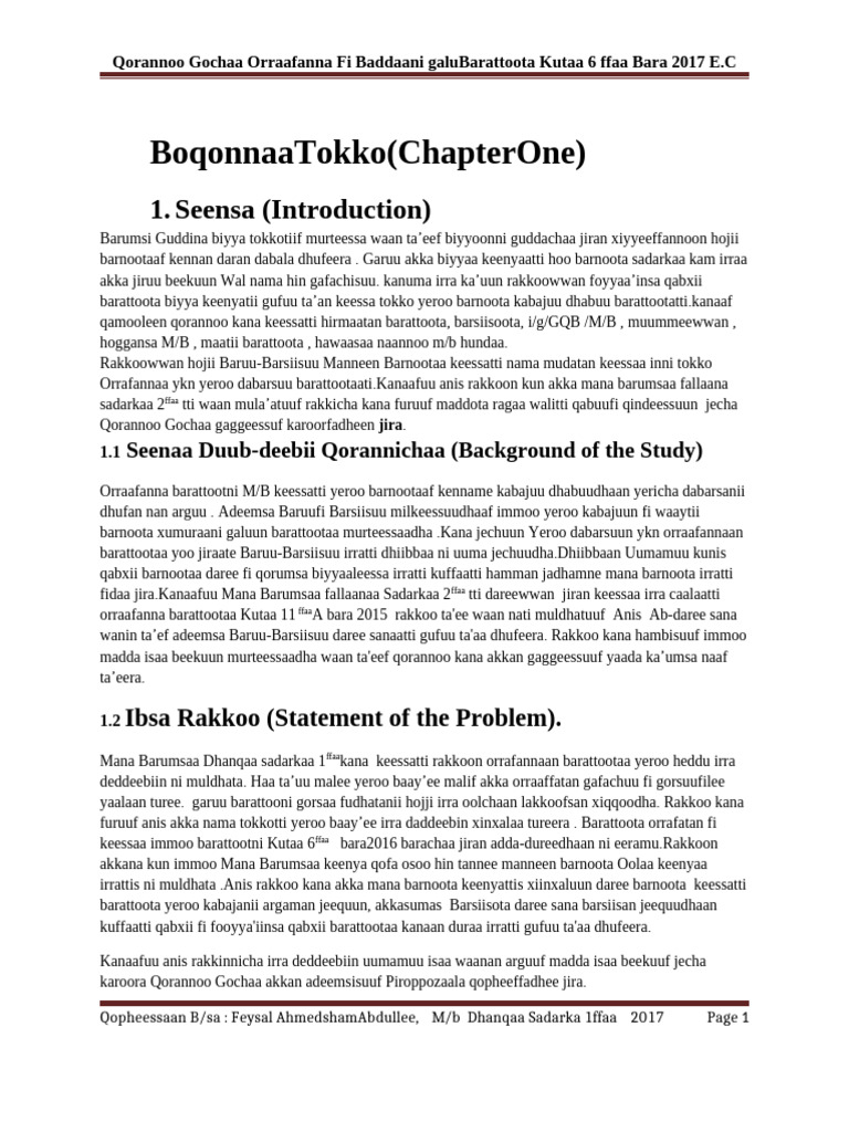 Piiroppoosaal Qorannoo Gochaa-1 | PDF