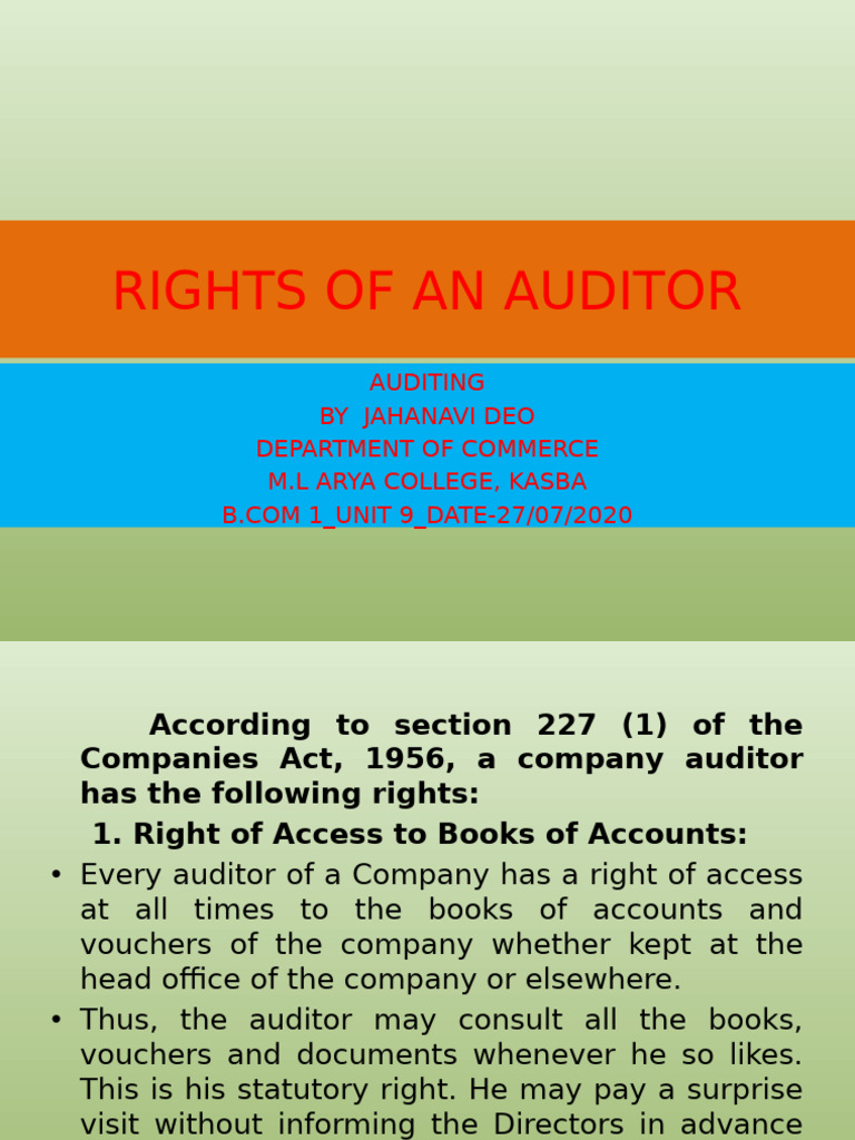 Jahanavi Deo. Guest Teacher Comm. RIGHTS of An AUDITOR | PDF | Audit ...