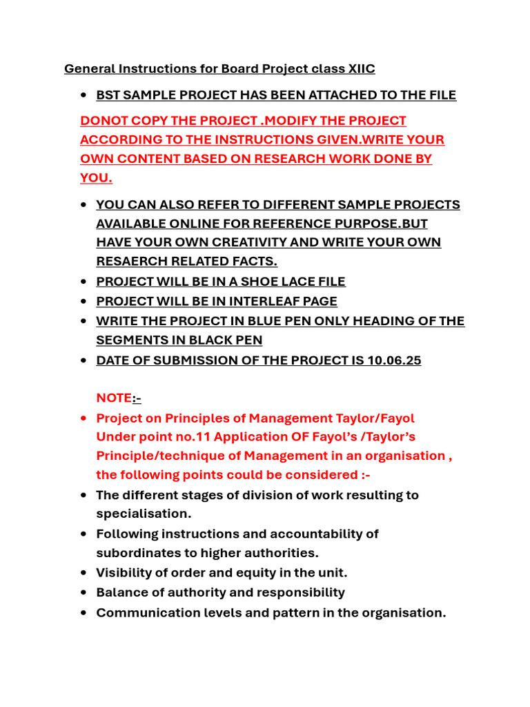 Class 12 BST General Instructions For Board Project | PDF