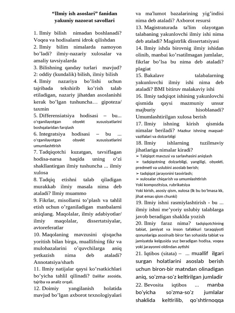 "Ilmiy Ish Asoslari" Fanidan Yakuniy. | PDF