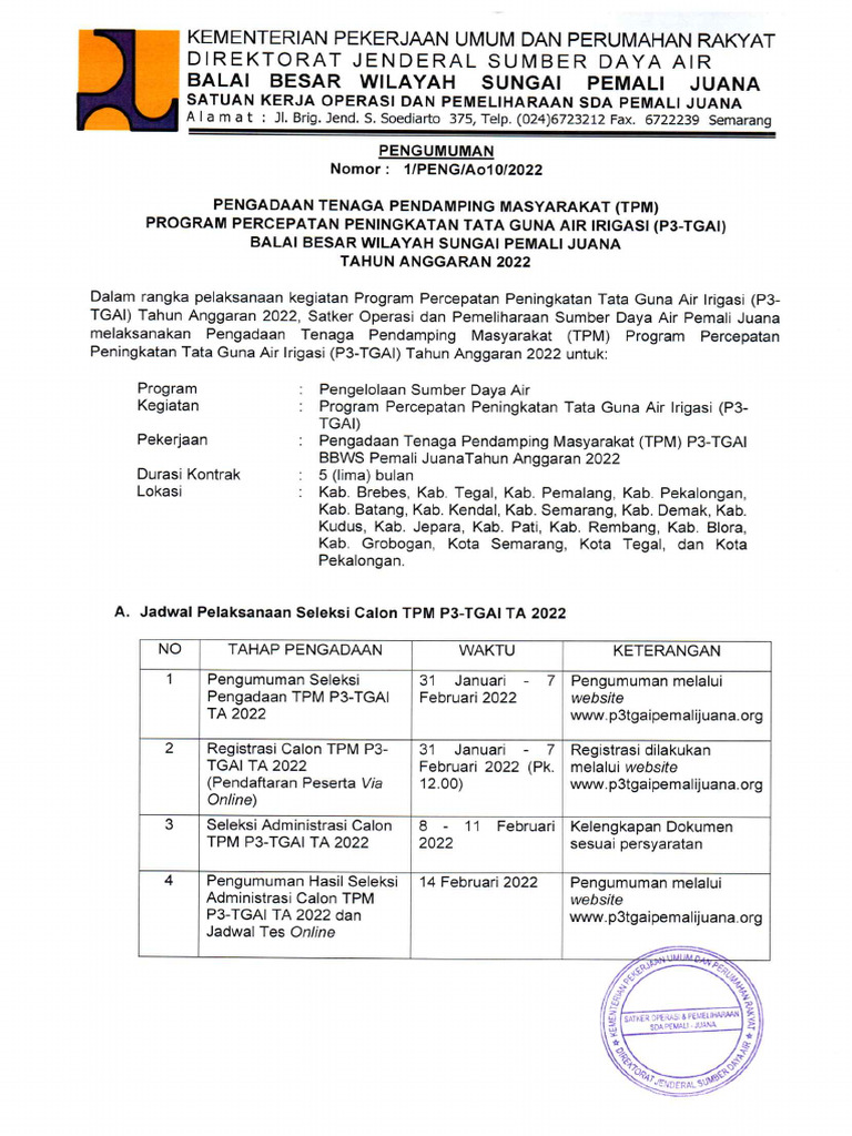 Pengumuman TPM (P3-TGAI) | PDF