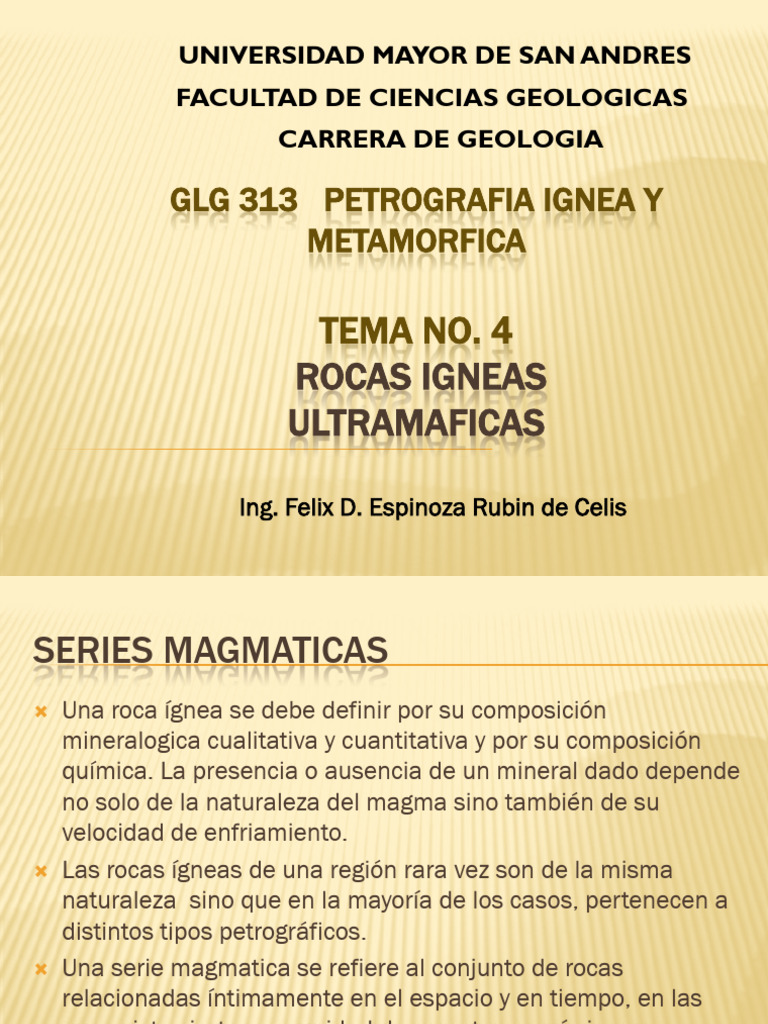 Tema No4. Rocas Igneas Ultramaficas | PDF | Roca ígnea | Minerales