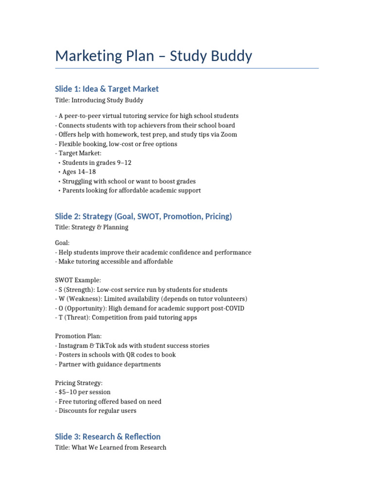 Study Buddy Marketing Plan Overview | PDF