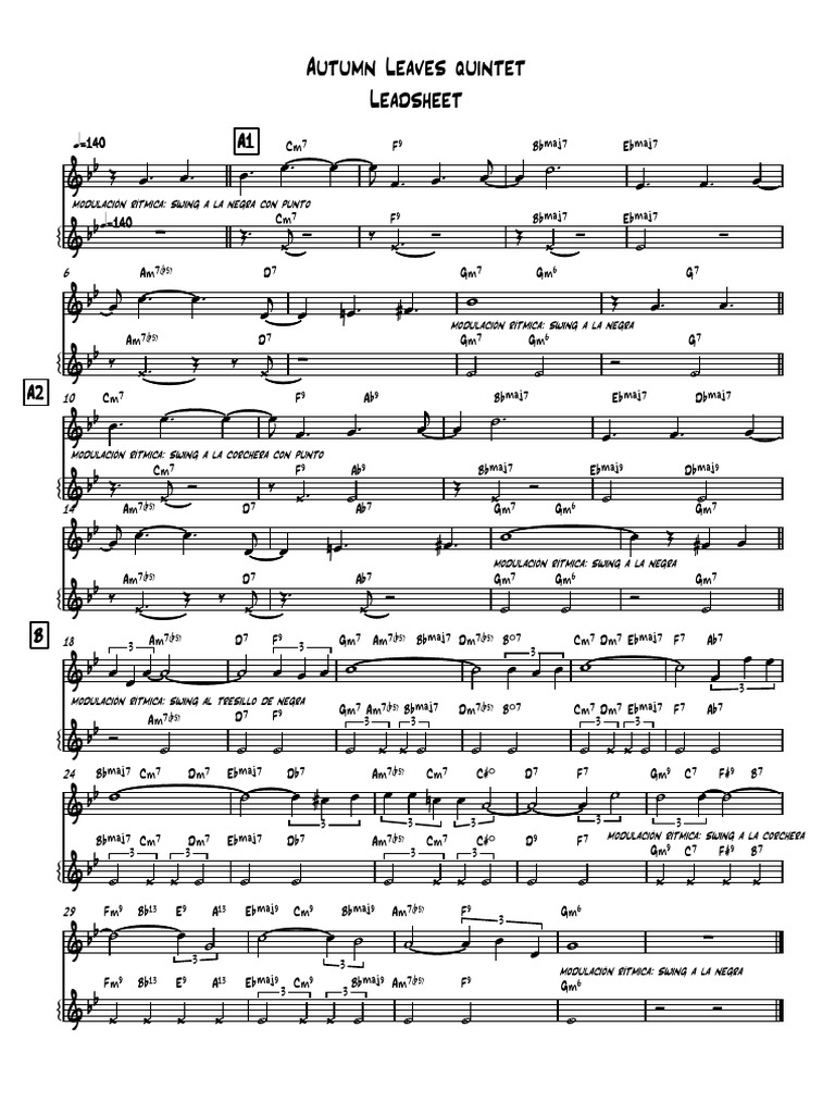 AutumnLeavesQuintetArreglosUNIR - Leadsheet - Full Score | PDF
