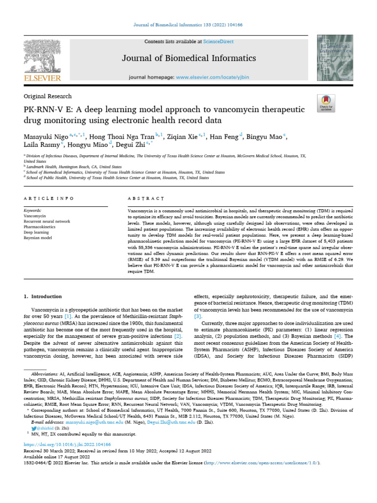 PK-RNN-V E - A Deep Learning Model Approach To Vancomycin Therapeutic ...