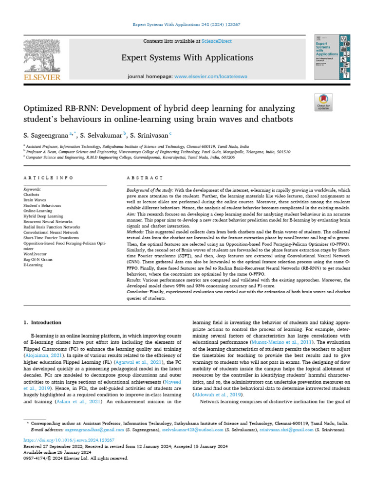 Optimized RB-RNN Development of Hybrid Deep Learning For Analyzing Student's Behaviours in ...