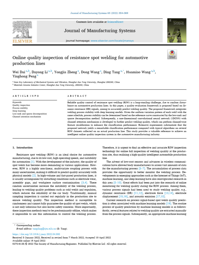 Online Quality Inspection for RSW | PDF | Deep Learning | Welding