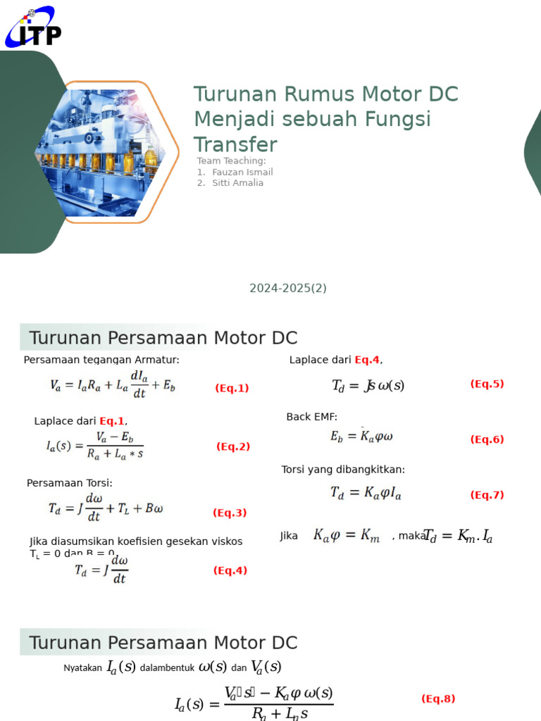 Slide 6 Turunan Rumus Motor DC Menjadi Sebuah Fungsi Transfer | PDF