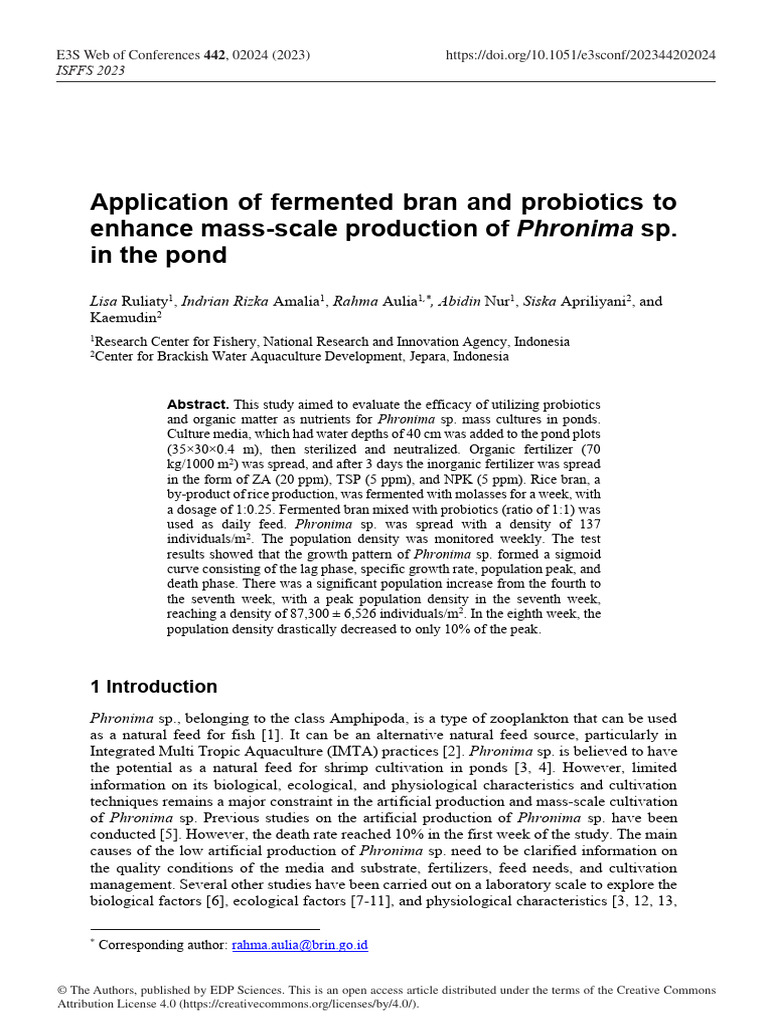 Application of Fermented Bran and Probiotics To en | PDF | Ammonia ...