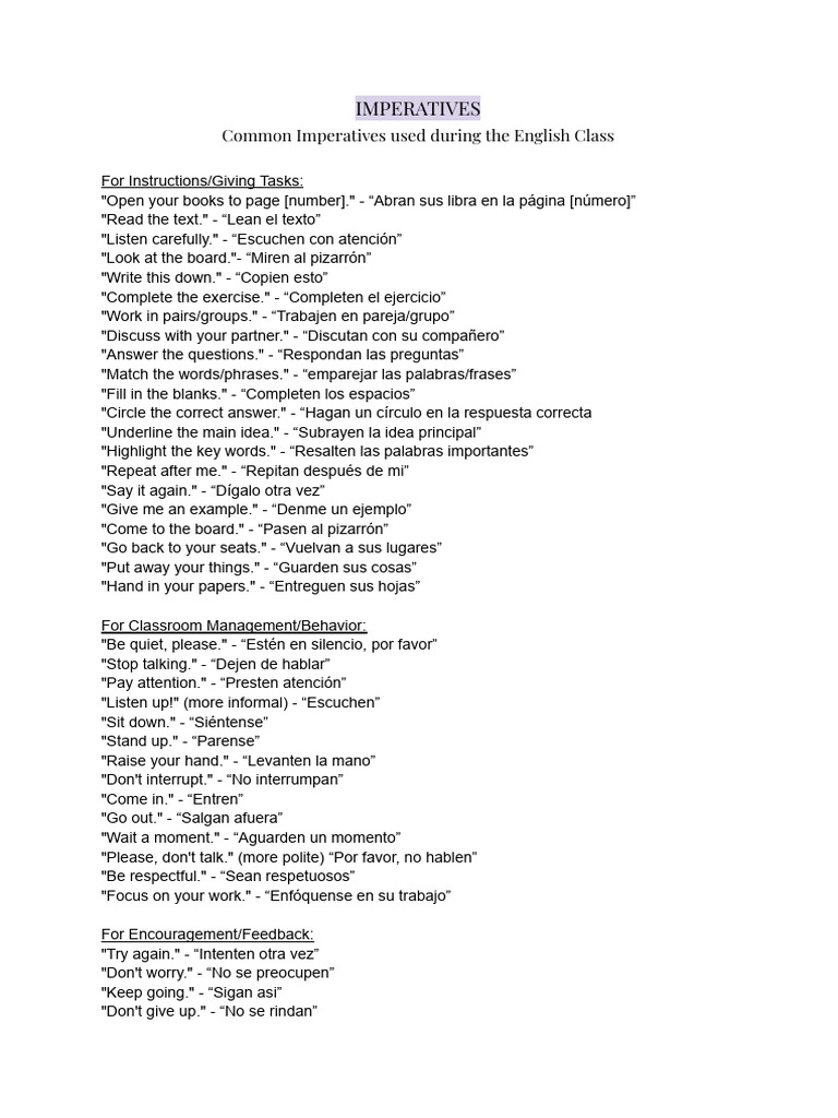 IMPERATIVES - Common Imperatives List | PDF