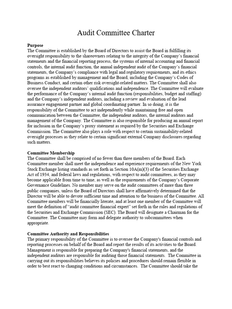 Audit Committee Charter, February 20, 2025 | PDF | Audit | Audit Committee