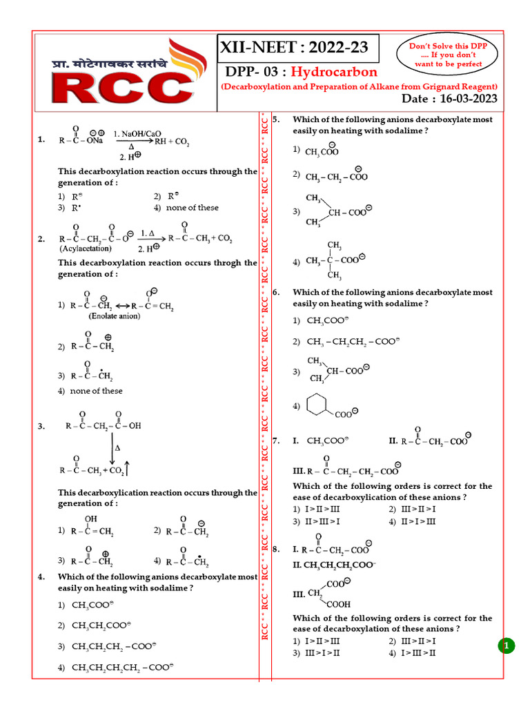 08 - Hydrocarbon - DPP-03 - 16-03-2023 Very Important | PDF | Methyl Group | Chemistry