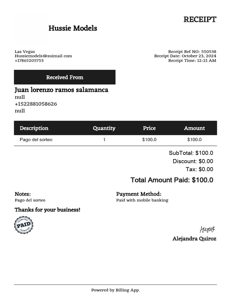 Hussie ModelsReceipt 550538 | PDF