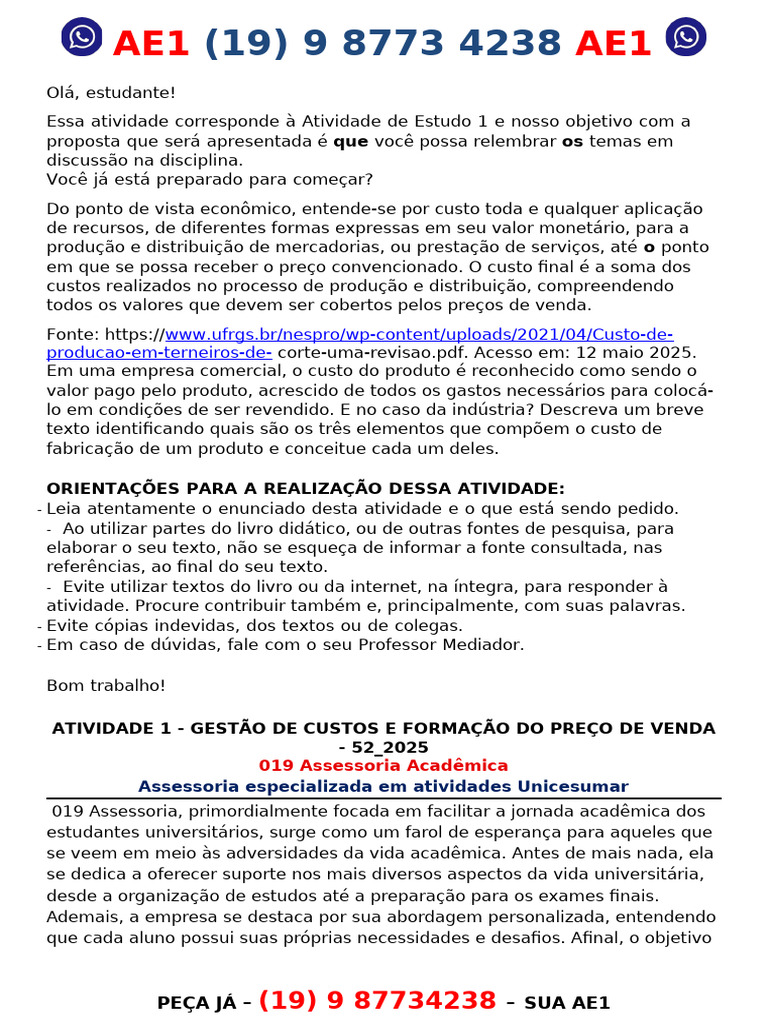 AE1 AE1: Que Os | PDF | Custo | Livros