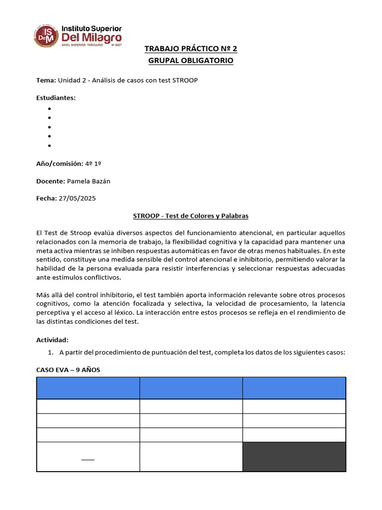 TP 2 - CASOS STROOP - Grupal | PDF | Dislexia | Conceptos psicologicos