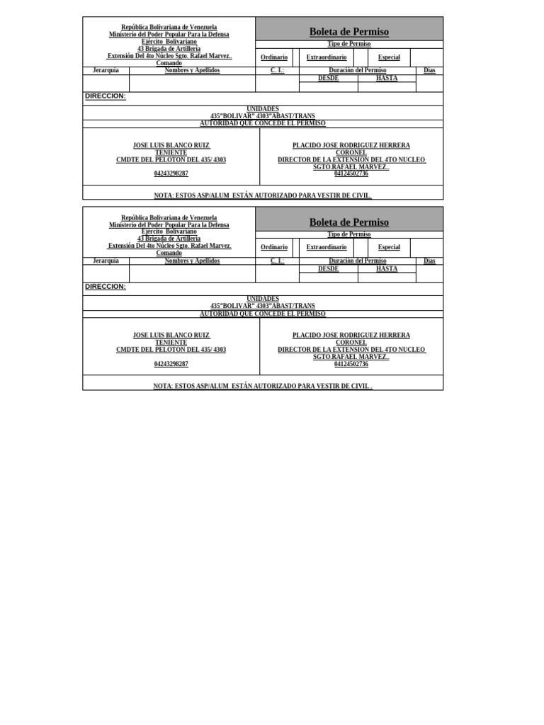 Boletas de Los ASP A Alumnos | PDF | Venezuela | Militar
