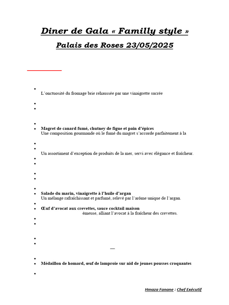 Menu de Gala par Chef Hmaza | PDF | sauce | Cuisine européenne