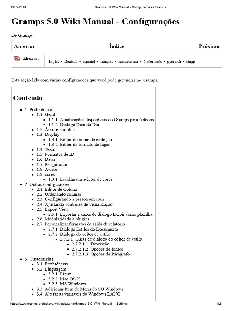 Configurações do Gramps 5.0 | PDF | Janela (informática) | Windows 10