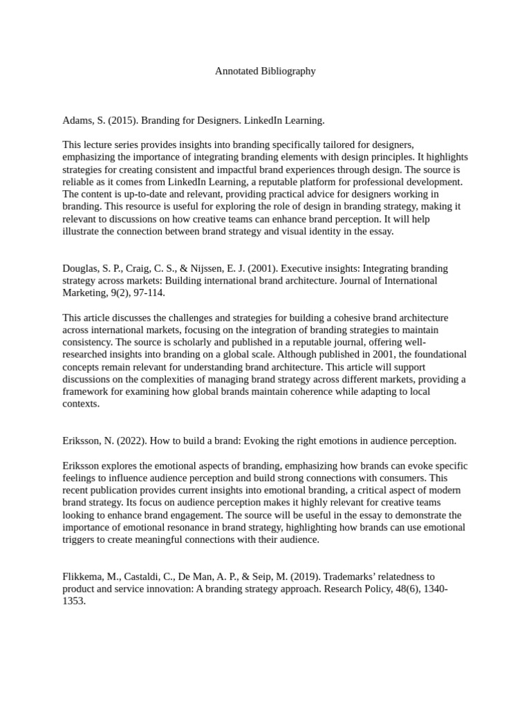 3.8 Annotated Bibliography | PDF | Brand | Marketing