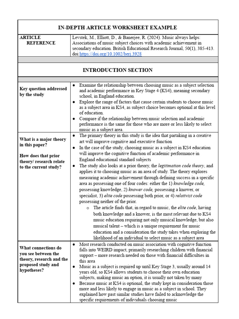 Becker - PSY10A In-Depth Article Worksheet | PDF | Hypothesis | Knowledge