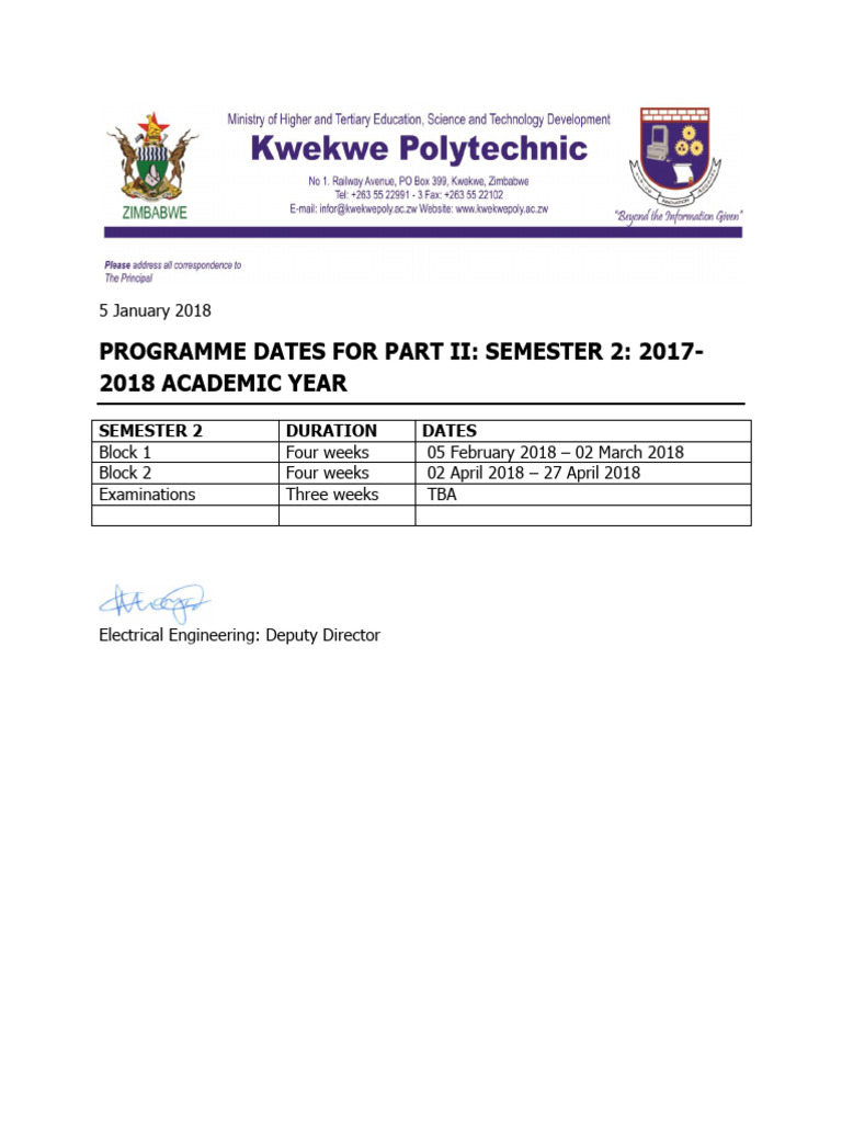 2017 Programme Dates Part Il Semester 2 | PDF