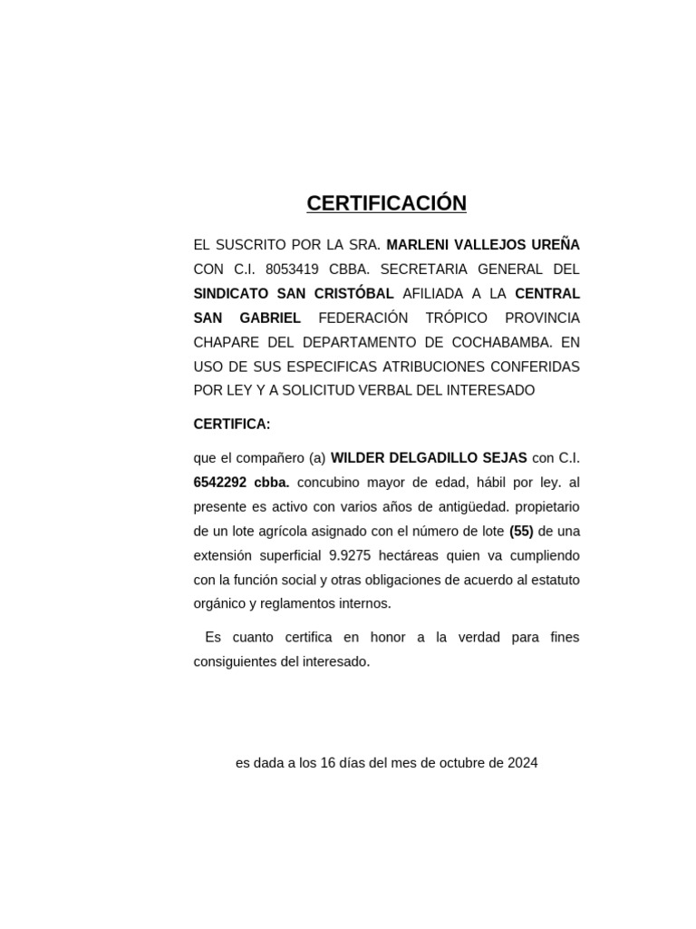 Certificación San Cristobal | PDF