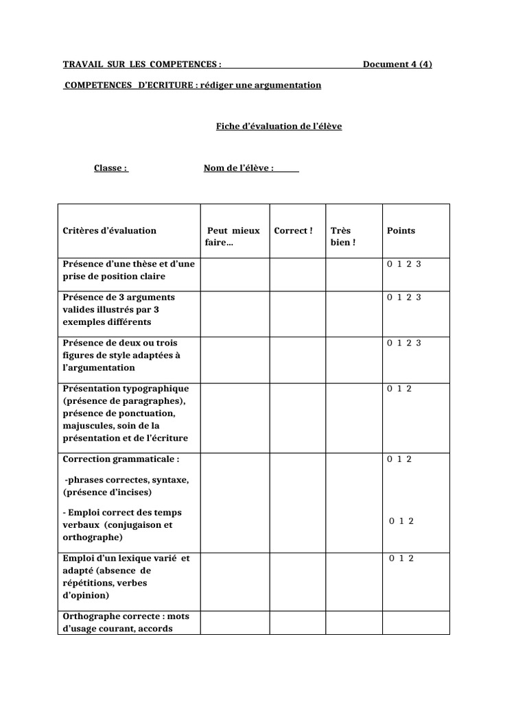 Évaluation des compétences d'écriture | PDF