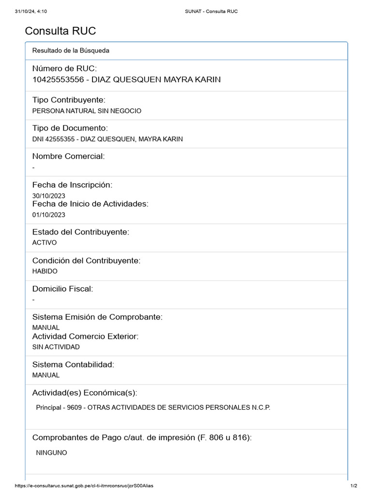 SUNAT - Consulta RUC MAYRA | PDF