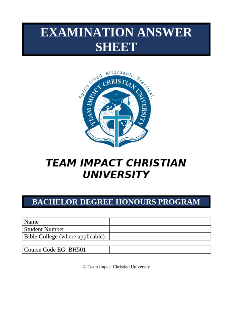 Bachelor Degree Exam Answer Sheet | PDF | Academic Degree | Bible
